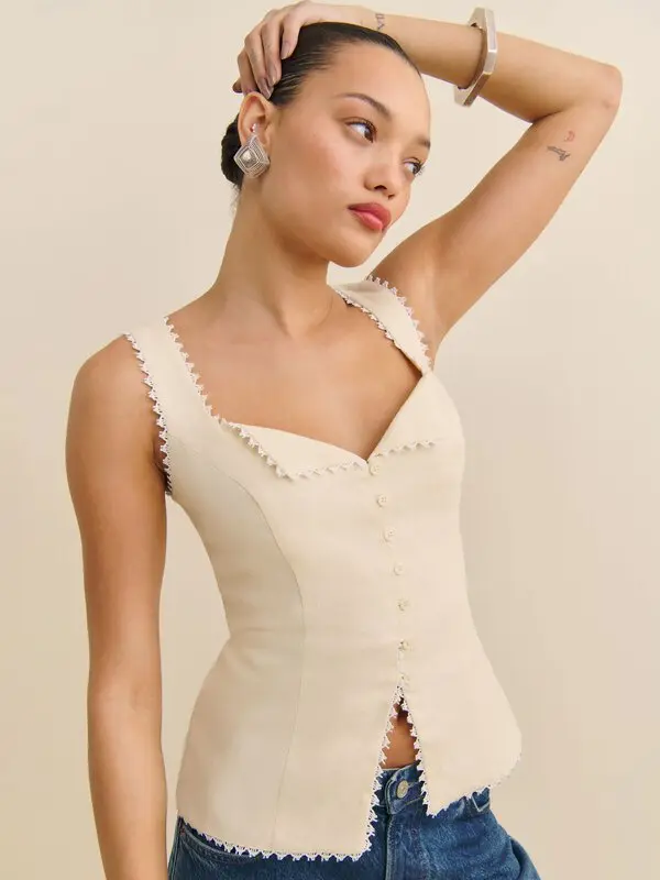REFORMATION Viola Linen Top - Ivory