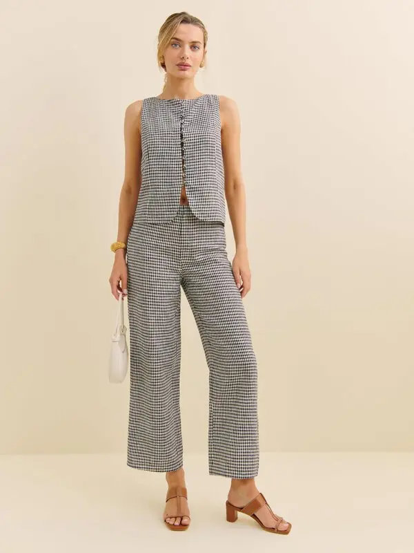REFORMATION Joni Linen Cropped Pant - Black