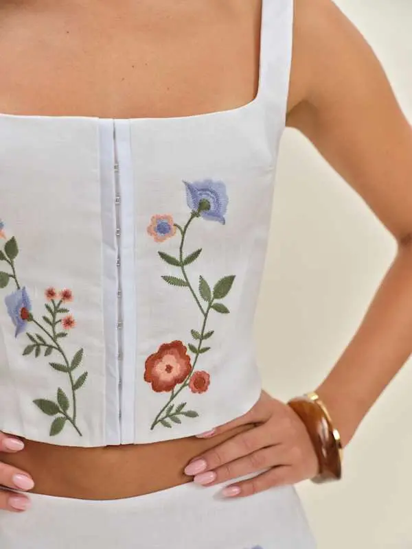 REFORMATION Juliet Linen Top - Ivory