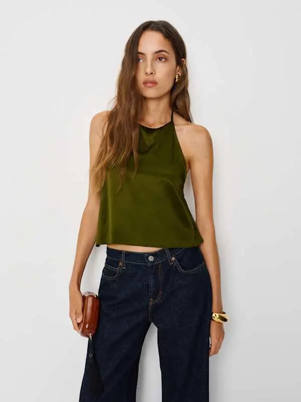 REFORMATION Jeany Silk Halter Top