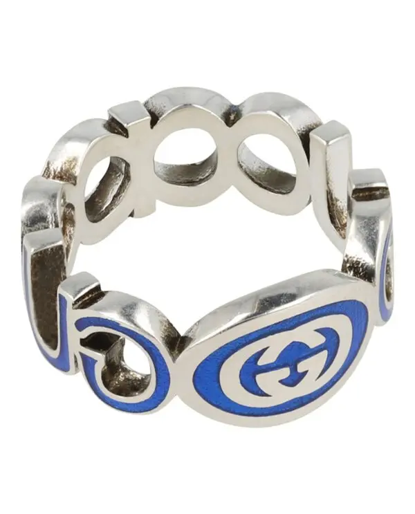 Gucci Sterling Interlocking G Ring - Silver/blue