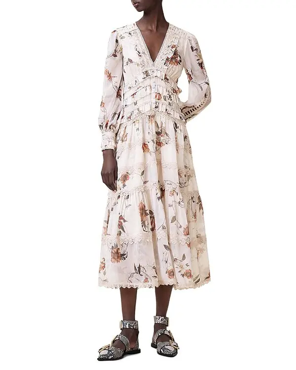 ALLSAINTS Zora Floral Midi Dress - Unity Ecru