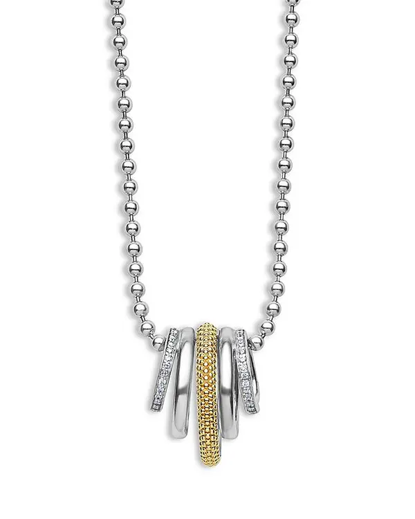 Lagos Caviar Lux Five Ring Pendant Necklace With Diamonds - Silver