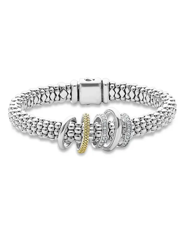 Lagos Two-tone Caviar Lux Five-ring Bracelet With Diamonds - Silver