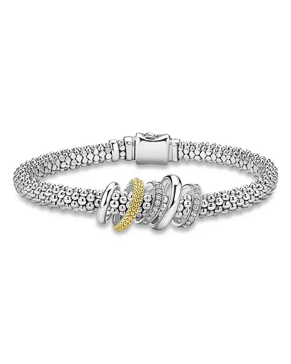 Lagos Two-tone Caviar Lux Five-ring Bracelet With Diamonds - Silver