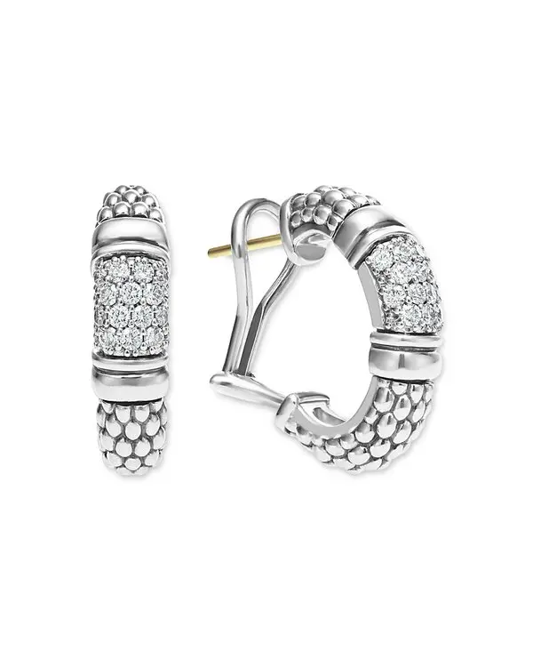 Lagos Sterling Diamond Bead Hoop Earrings - Silver