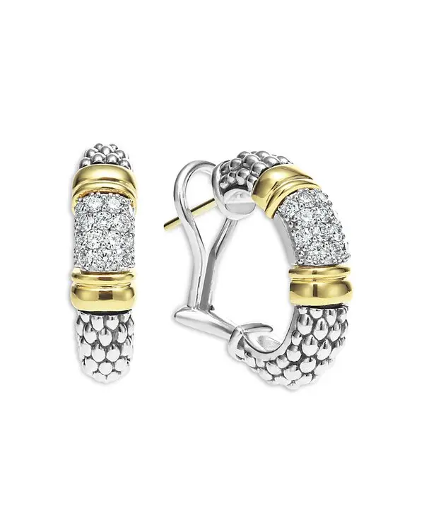 Lagos 18k Yellow Gold & Sterling Diamond Hoop Earrings - Silver