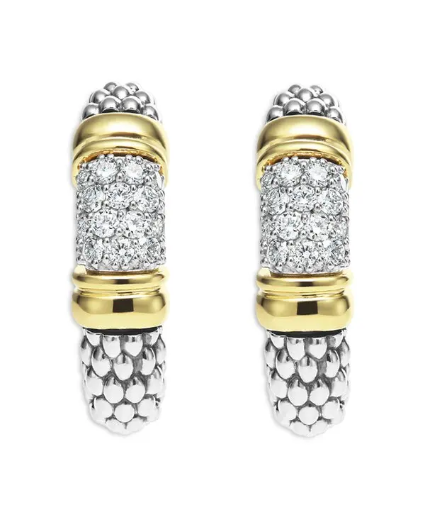 Lagos 18k Yellow Gold & Sterling Diamond Hoop Earrings - Silver