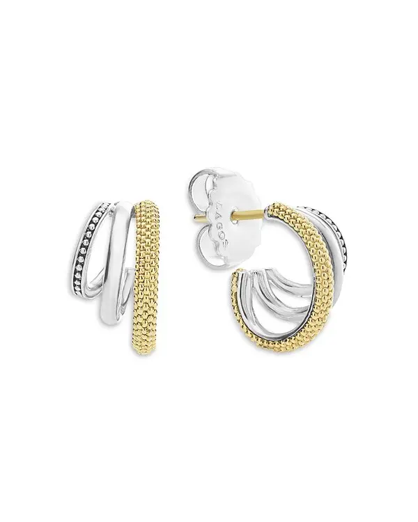 Lagos Two Tone Caviar Lux Three Ring Hoop Earrings - Silver