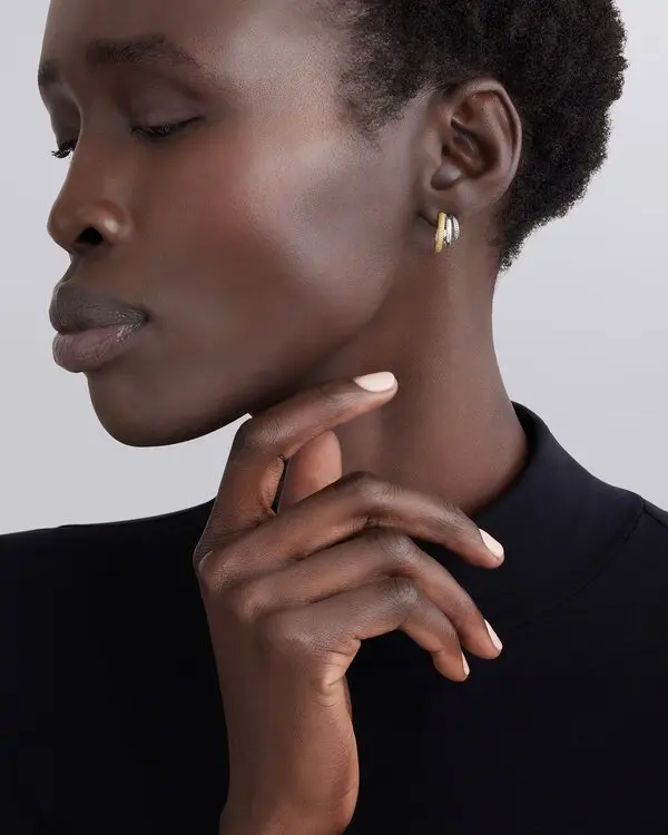 Lagos Two Tone Caviar Lux Three Ring Hoop Earrings