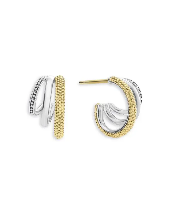 Lagos Two Tone Caviar Lux Three Ring Hoop Earrings