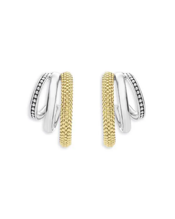Lagos Two Tone Caviar Lux Three Ring Hoop Earrings
