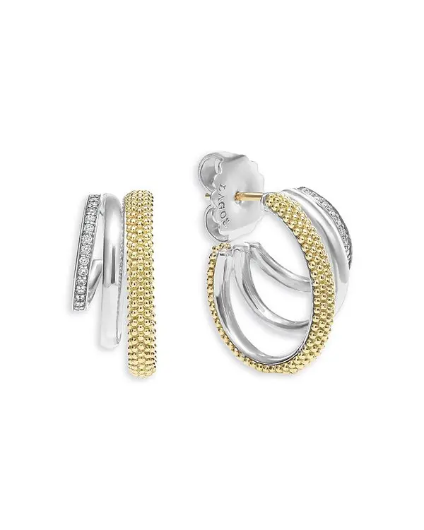 Lagos Caviar Lux Diamond Hoop Earrings - Silver