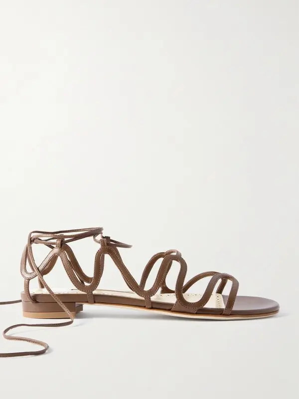 Manolo Blahnik Fawdaflat Leather Sandals - Brown