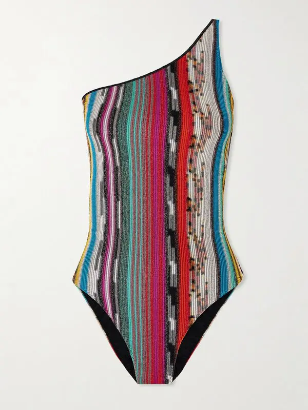 Missoni One-shoulder Metallic Crochet-knit Swimsuit - Multi