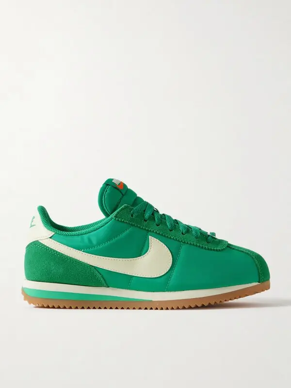 Nike Cortez Leather And Suede-trimmed Shell Sneakers - Green