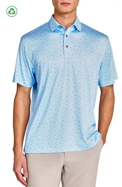 CON.STRUCT Regular Fit Scattered Golf Ball & Cactus Recycled Performance Golf Polo - Lt Blue