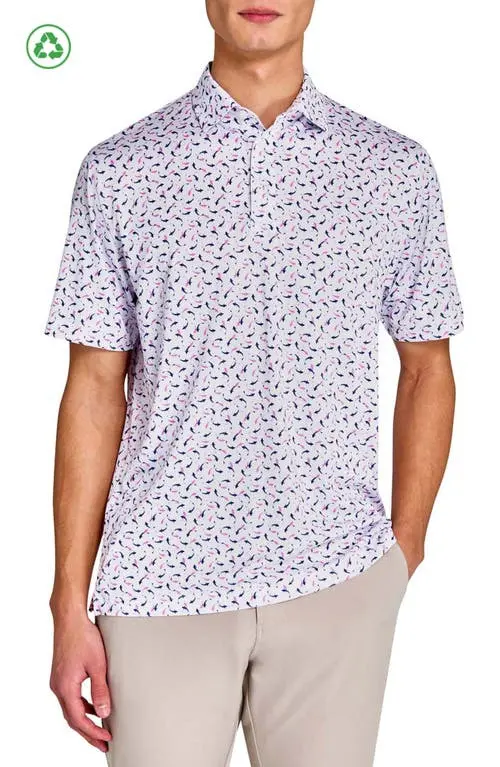 CON.STRUCT Regular Fit Koi Fish Recycled Performance Golf Polo - White