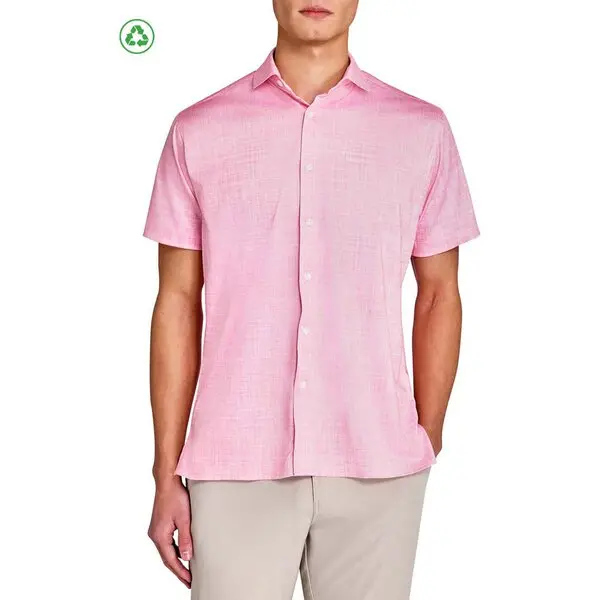 CON.STRUCT Regular Fit Chambray Recycled Performance Golf Button-down Shirt - Coral