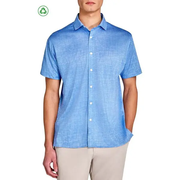 CON.STRUCT Regular Fit Chambray Recycled Performance Golf Button-down Shirt - Lt Blue