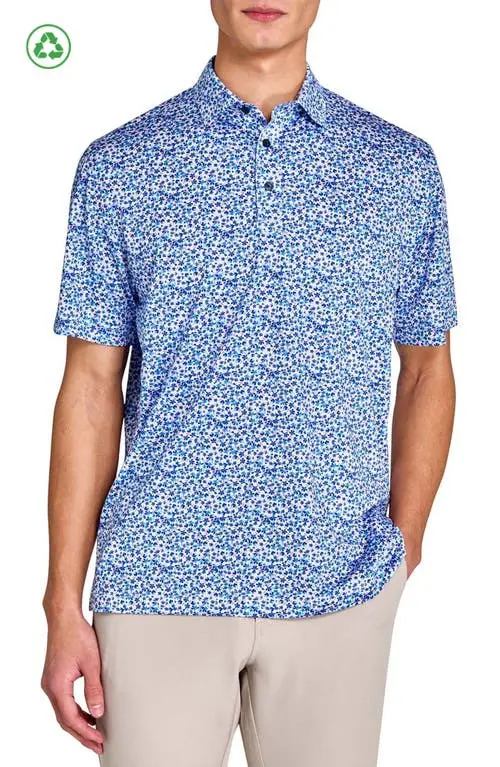 CON.STRUCT Regular Fit Clustered Floral Recycled Performance Golf Polo - White/blue