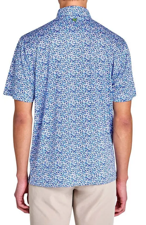 CON.STRUCT Regular Fit Clustered Floral Recycled Performance Golf Polo - White/blue