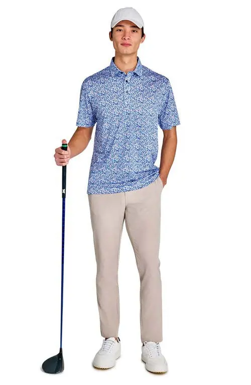 CON.STRUCT Regular Fit Clustered Floral Recycled Performance Golf Polo - White/blue