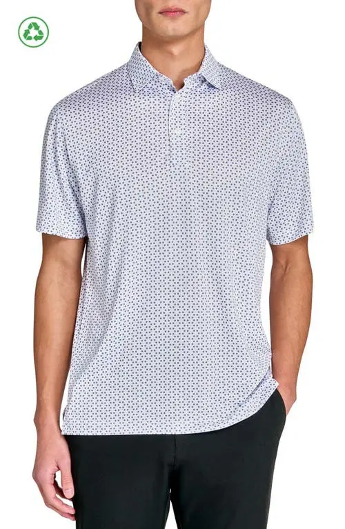 CON.STRUCT Regular Fit Micro Floral Dot Recycled Performance Golf Polo - White/blue