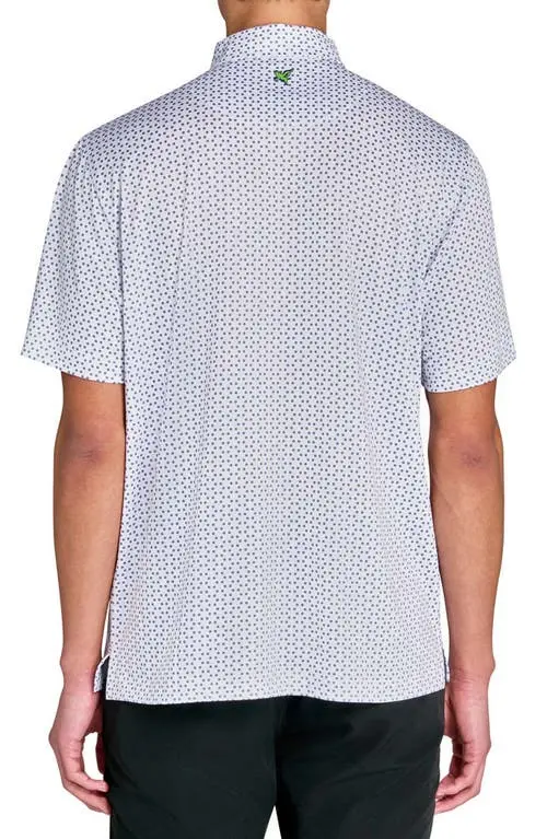 CON.STRUCT Regular Fit Micro Floral Dot Recycled Performance Golf Polo - White/blue