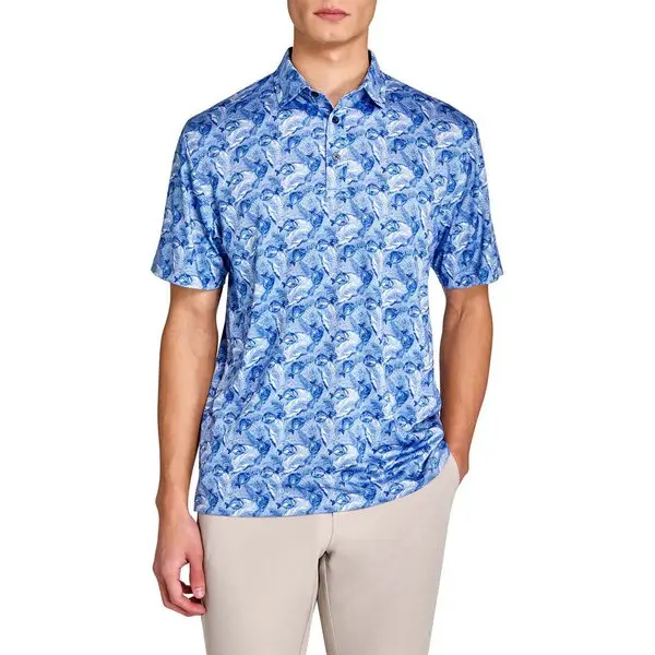 CON.STRUCT Regular Fit Fish Headphones Recycled Performance Golf Polo - Navy