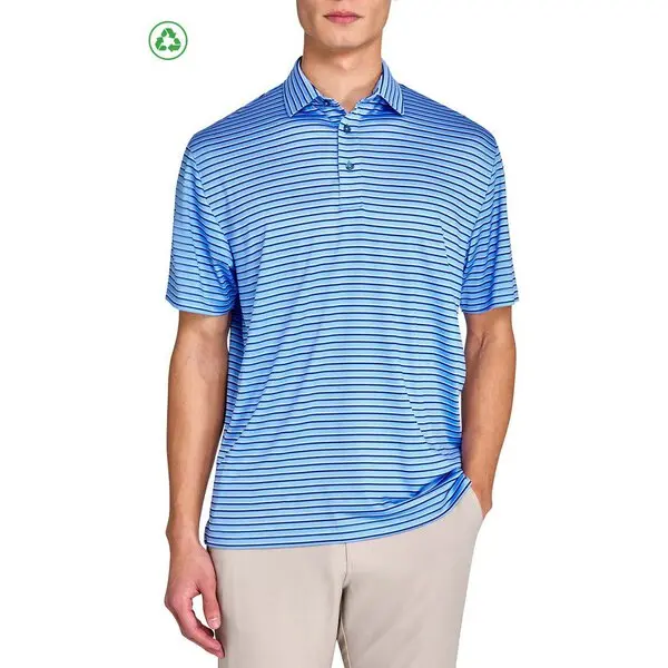 CON.STRUCT Regular Fit Stripes Recycled Performance Golf Polo - Lt Blue