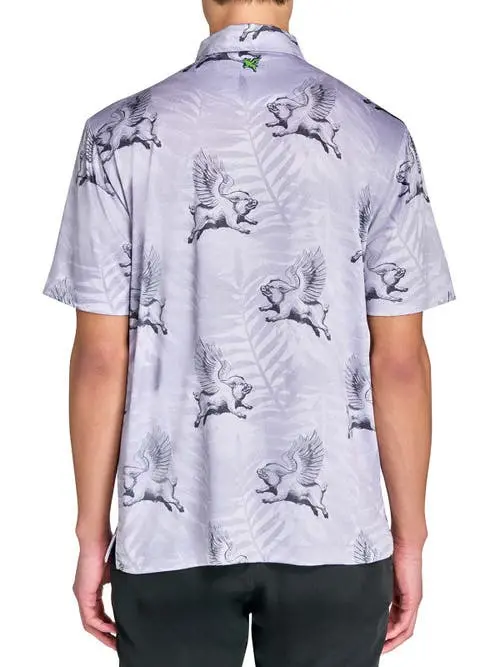 CON.STRUCT Regular Fit Flying Pigs Recycled Performance Golf Polo - Grey