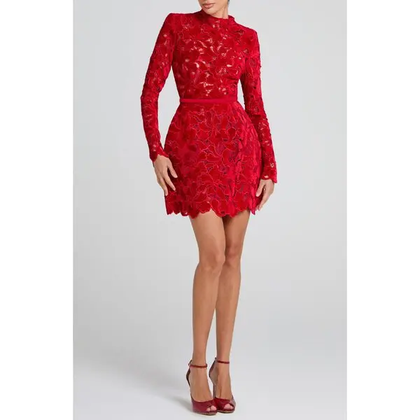 NADINE MERABI Lydia Lace Mini Dress - Red