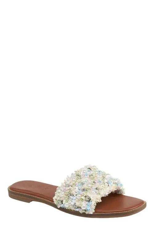 GRACE FOOTWEAR Matera Beaded Pearl Slide Sandal - White