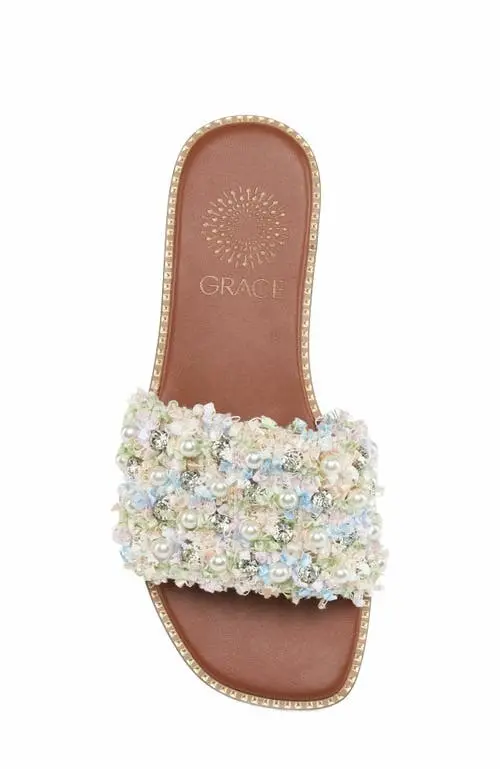 GRACE FOOTWEAR Matera Beaded Pearl Slide Sandal - White
