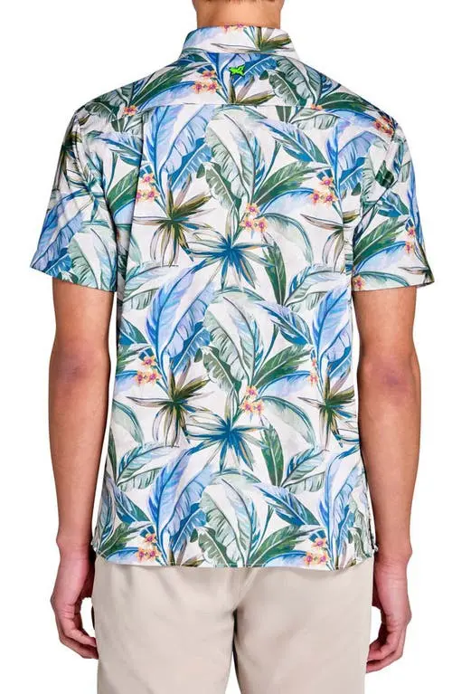 CON.STRUCT Regular Fit Tropical Chambray Recycled Performance Golf Button-down Shirt - Cream