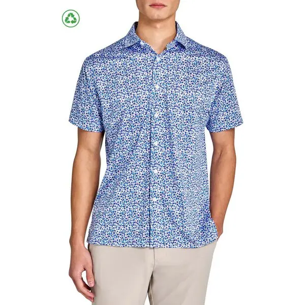 CON.STRUCT Regular Fit Clustered Floral Recycled Performance Golf Button-down Shirt - White/blue