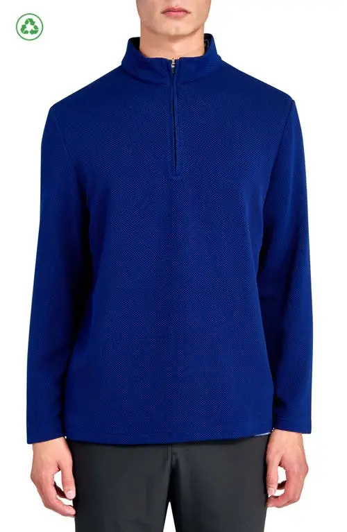 CON.STRUCT Regular Fit Solid Waffle Knit Recycled Performance Quarter Zip - Navy