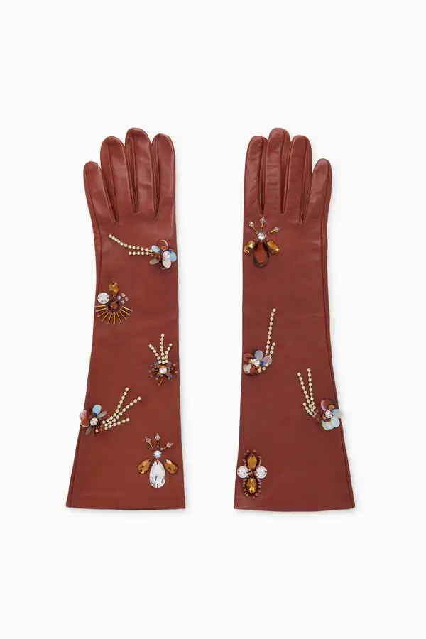 Ulla Johnson Laetitia Embellished Leather Gloves - Wenge