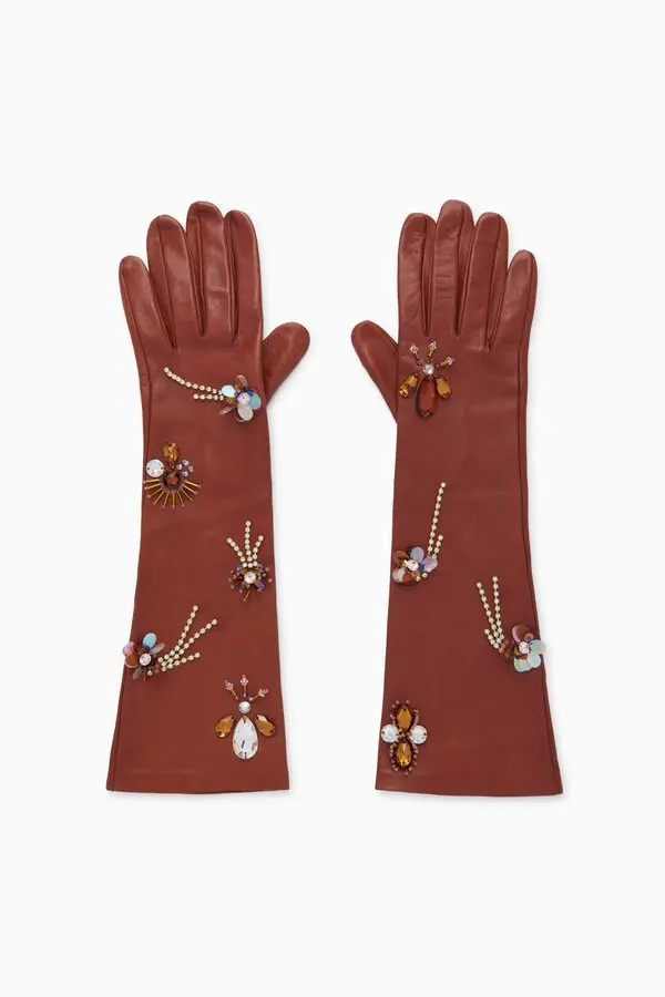 Ulla Johnson Laetitia Embellished Leather Gloves - Wenge