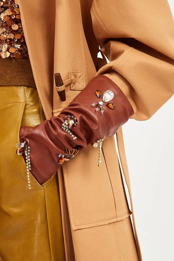Ulla Johnson Laetitia Embellished Leather Gloves - Wenge