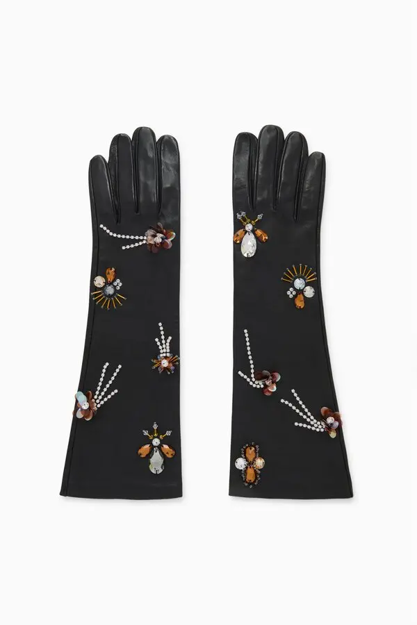 Ulla Johnson Laetitia Embellished Leather Gloves - Noir