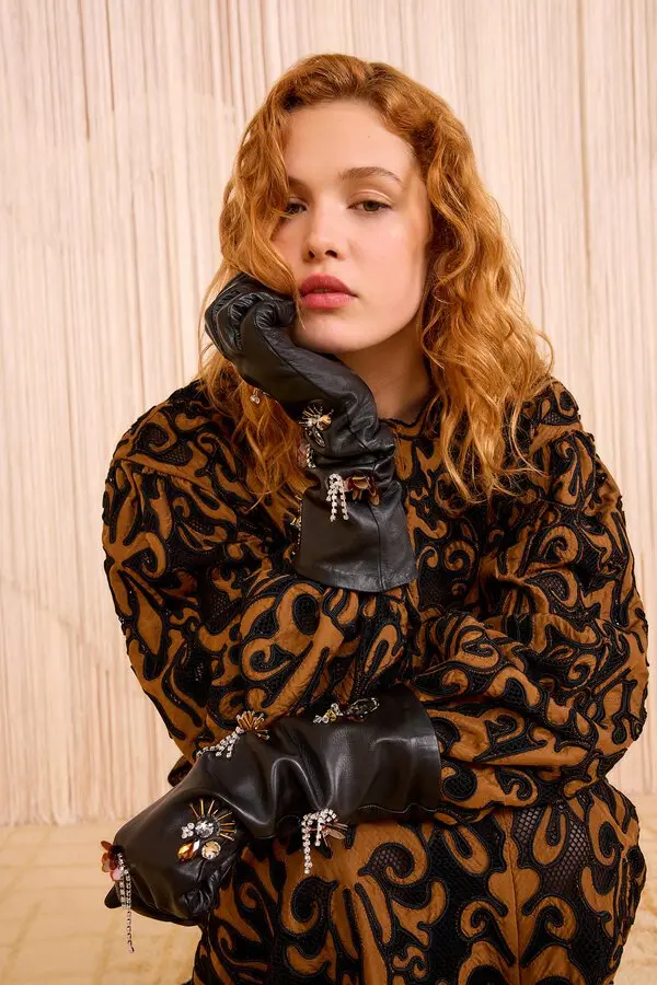 Ulla Johnson Laetitia Embellished Leather Gloves - Noir