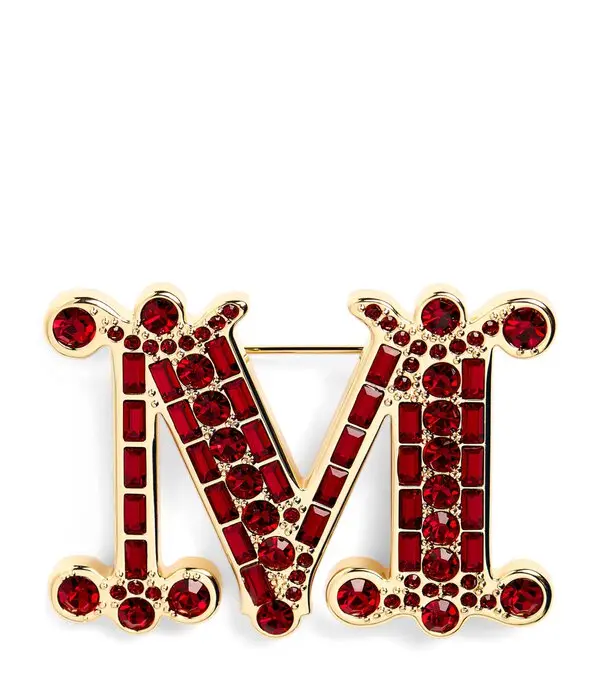 Max Mara Embellished Monogram Brooch - Red