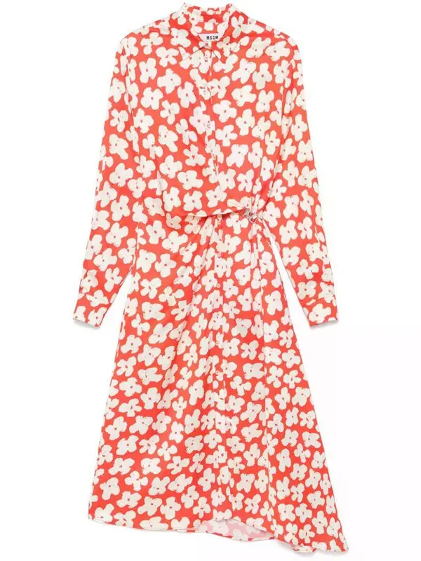 MSGM Floral-print Midi Dress - Orange