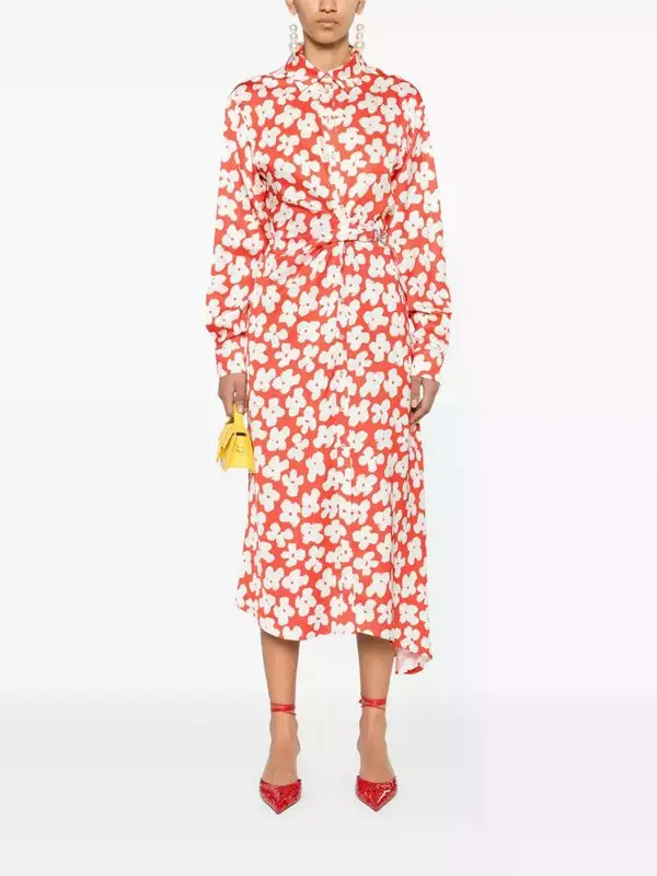 MSGM Floral-print Midi Dress - Orange