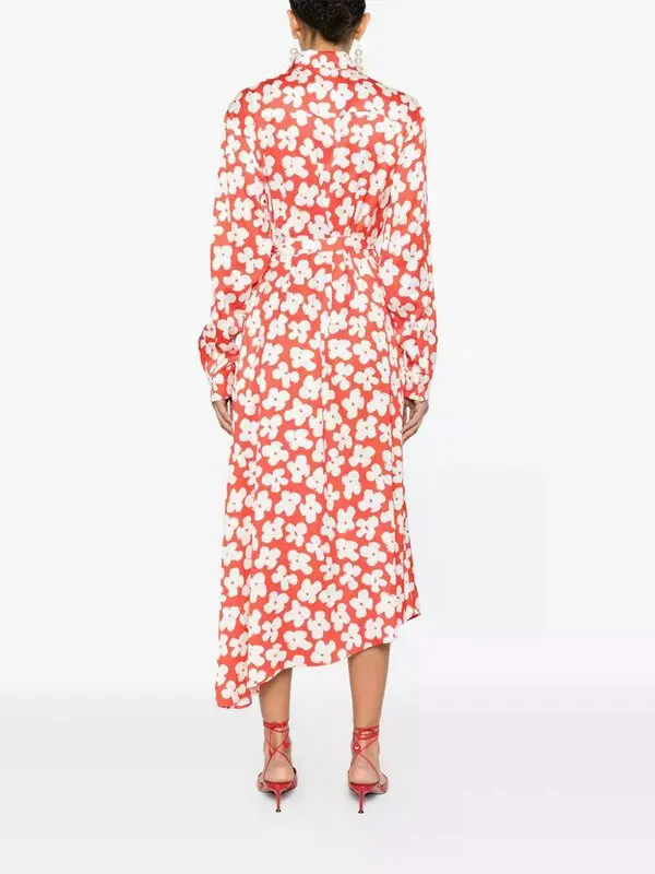 MSGM Floral-print Midi Dress - Orange