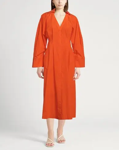 knee length dresses for ladies The Orange V Neck Pleated Button Midi Dress & Reviews - Orange - Dresses