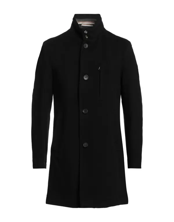 BOSS Single-breasted Flannel Coat - Black