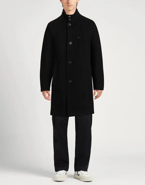 BOSS Single-breasted Flannel Coat - Black